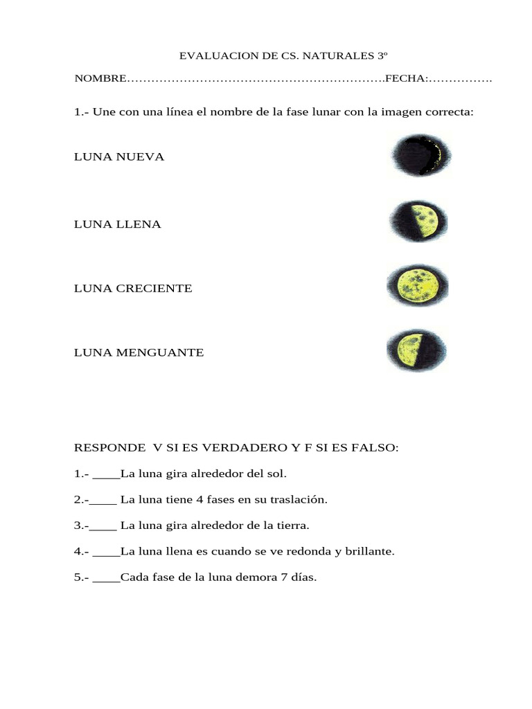 Evaluacion CS Naturales 3º-Fases de La Luna | PDF