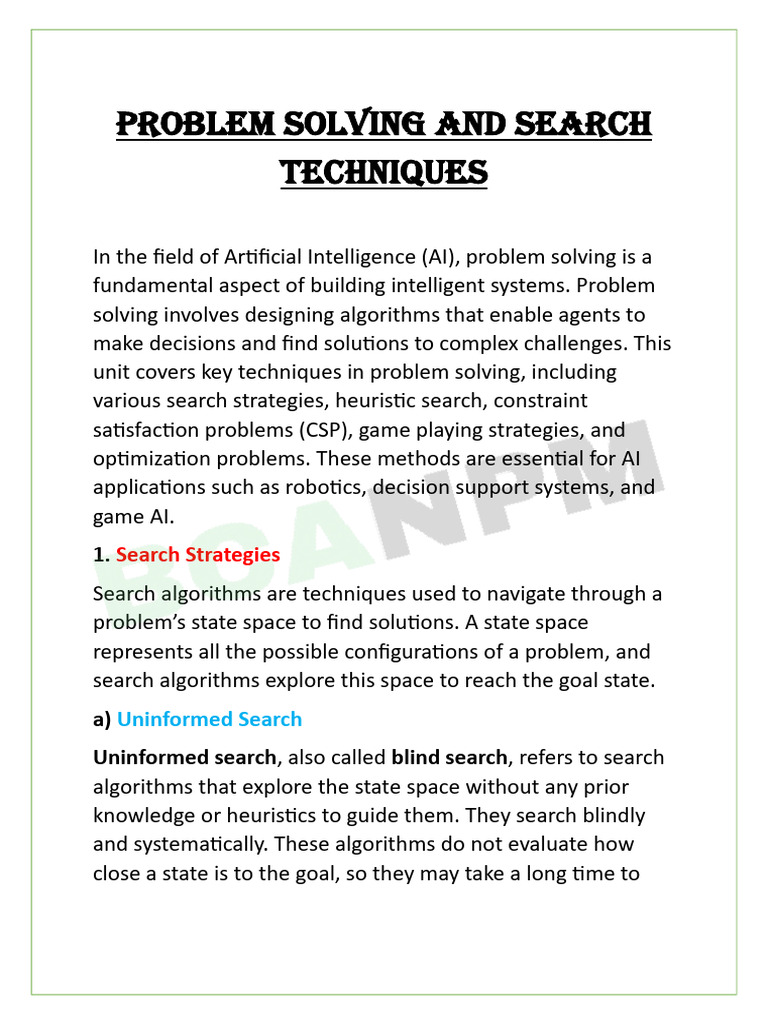 2 Problem Solving And Search Techniques Pdf Computer Programming Applied Mathematics