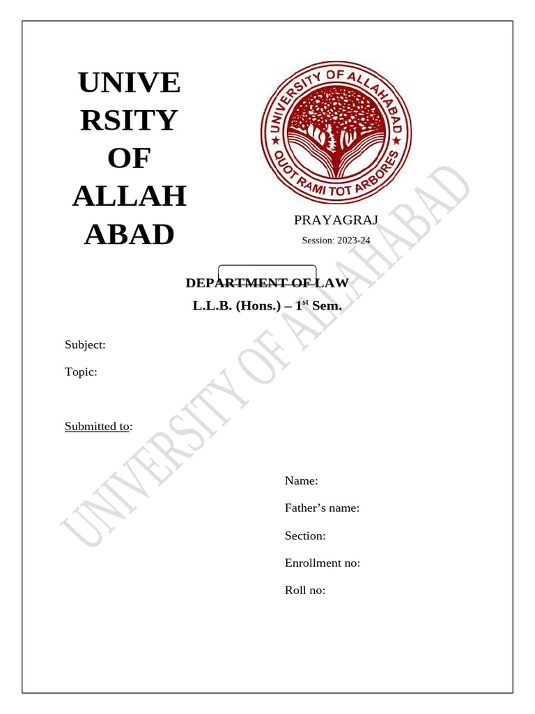 Allahabad University Project Cover Page | PDF