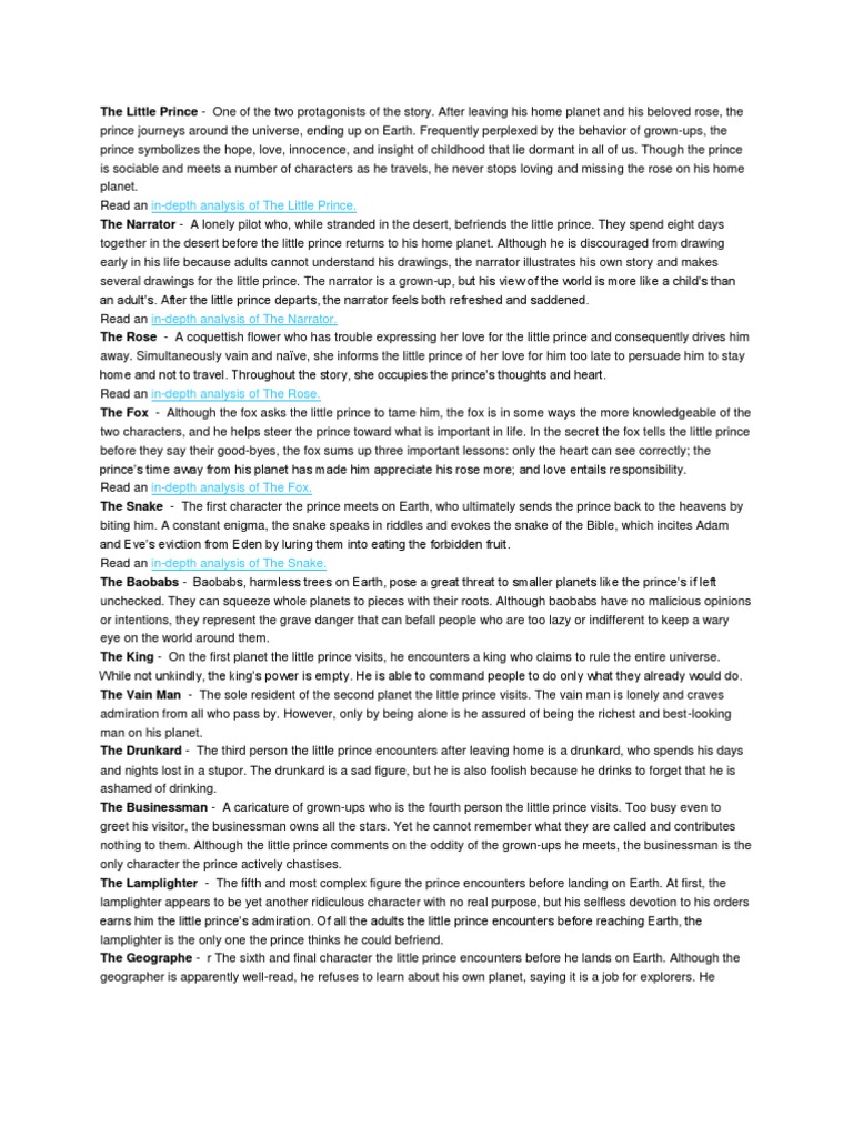 The Little Prince Characters | Download Free PDF | The Little Prince