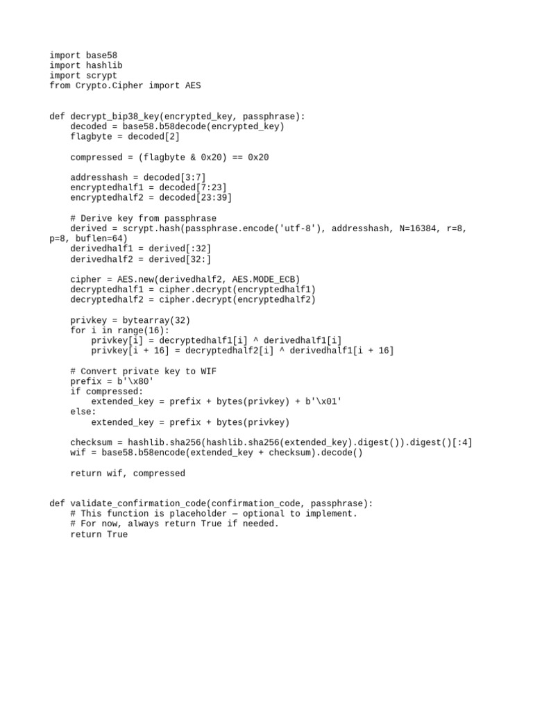 BIP38 Key Decryption in Python | PDF