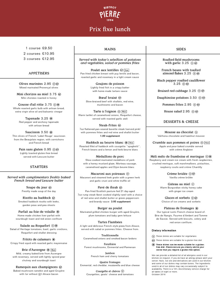 Bistrot Pierre Menu Overview | PDF | French Cuisine | Salad