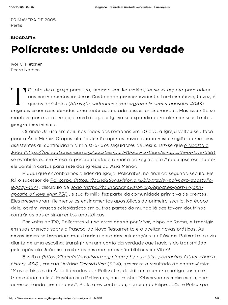 Polícrates: Defensor da Verdade Apostólica | PDF | Cristianismo ...