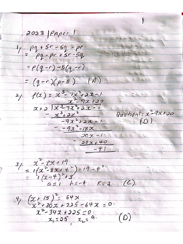 May 2023 Add Maths Paper 1 Solutions | PDF