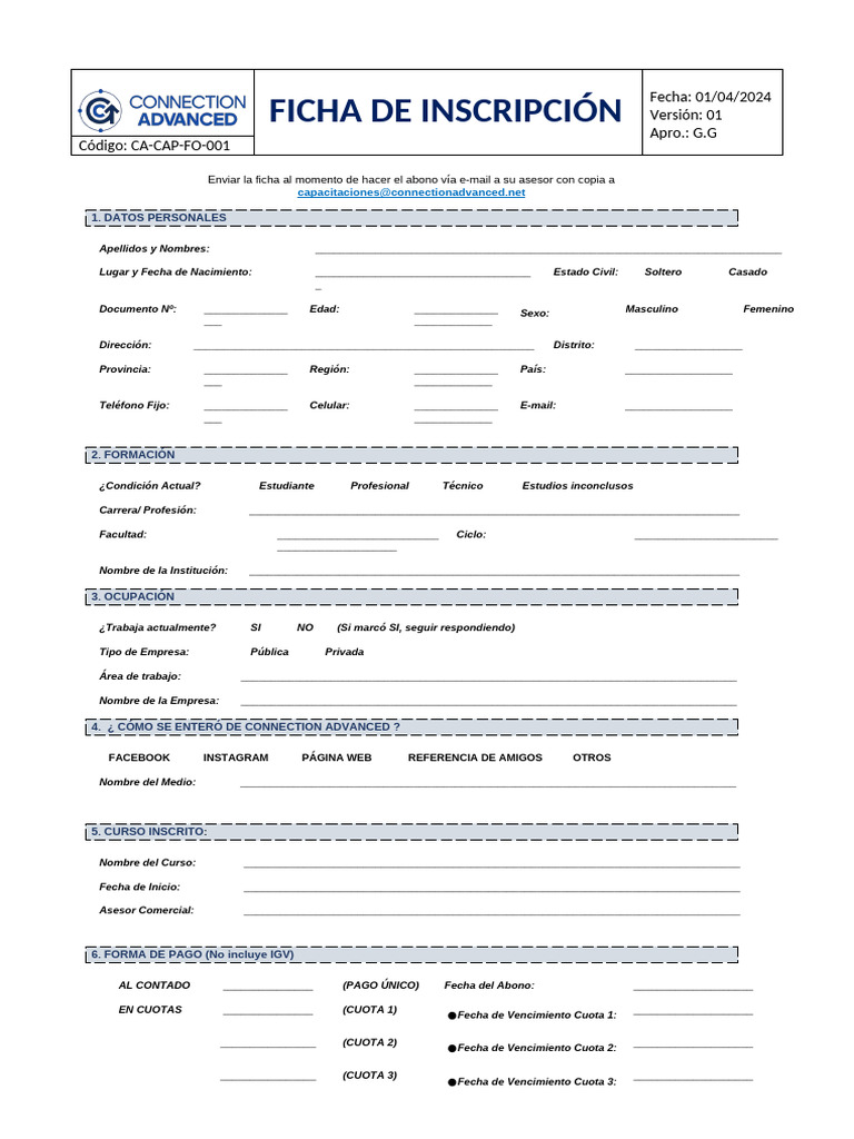 Ficha de Matricula Connection 2025 Codificado. | PDF