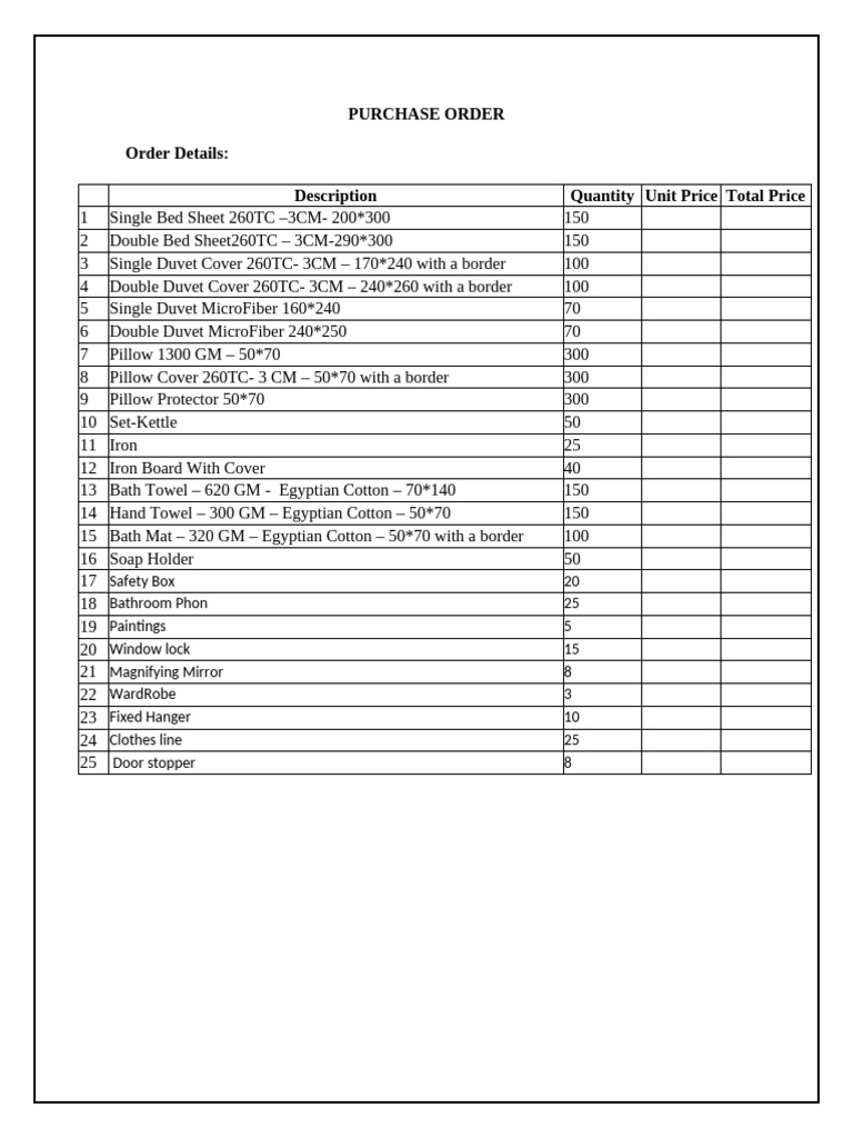 Purchase Order for Home Textiles and Essentials | PDF