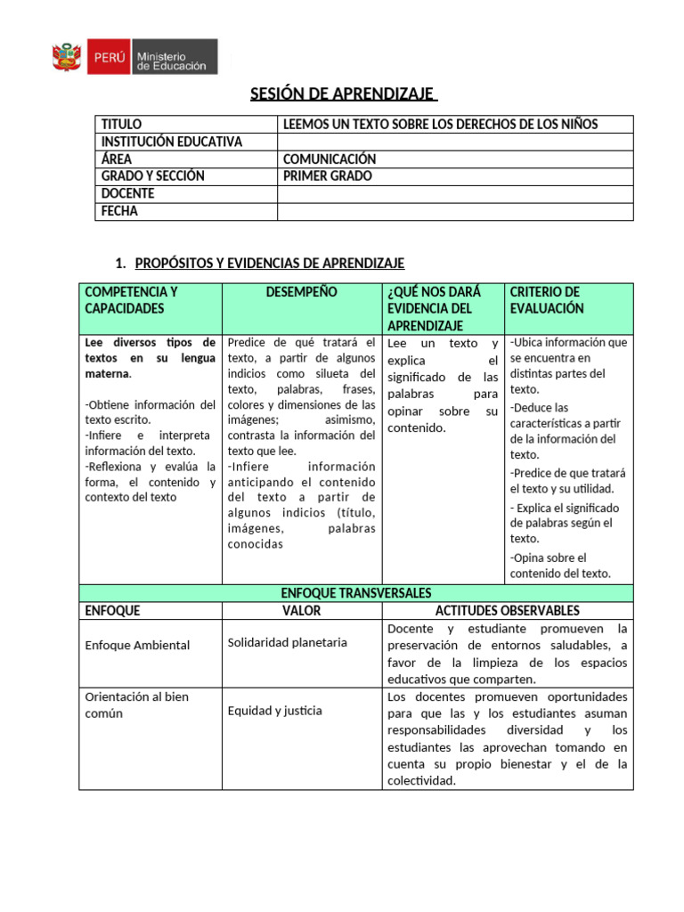 Sesión Comunicación - Leemos Un Texto Sobre Los Derechos Del Niño | PDF ...