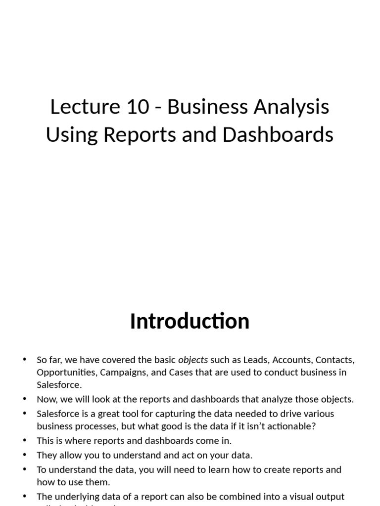 10-Lecture 10 - Business Analysis Using Reports and Dashboards-16!08 ...