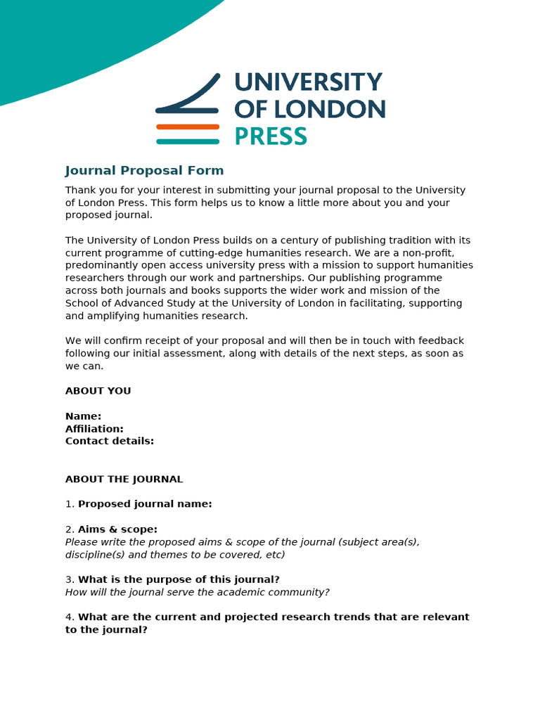 Journal Proposal Form - 2023 1 | PDF | Academic Journal | Humanities
