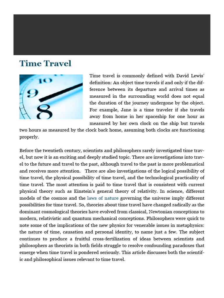 Time Travel - Internet Encyclopedia of Philosophy | PDF | General ...