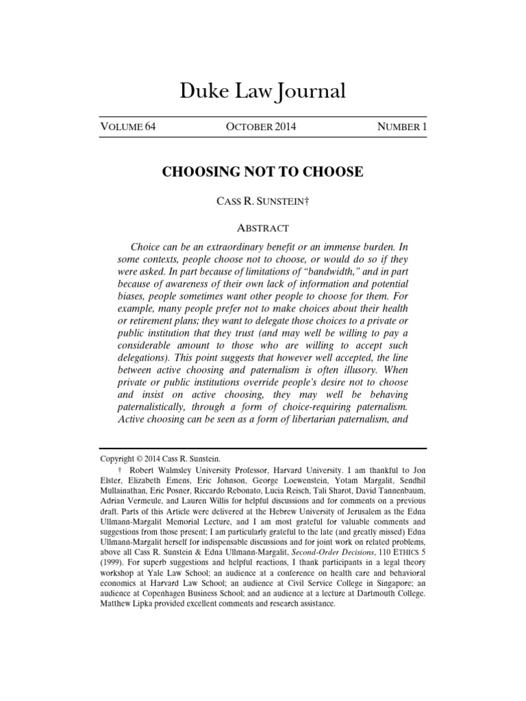 Choosing Not To Choose | PDF | Behavioral Economics