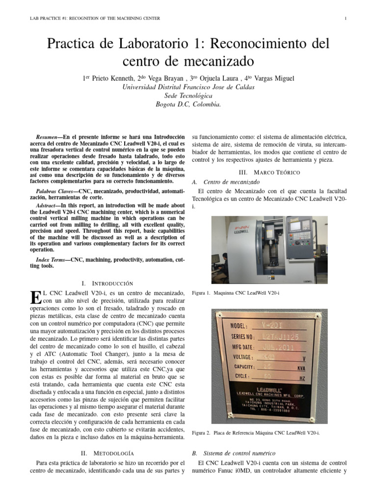 Practica de Laboratorio 1 Reconocimiento de La Máquina | PDF | Control numerico | Metalurgia