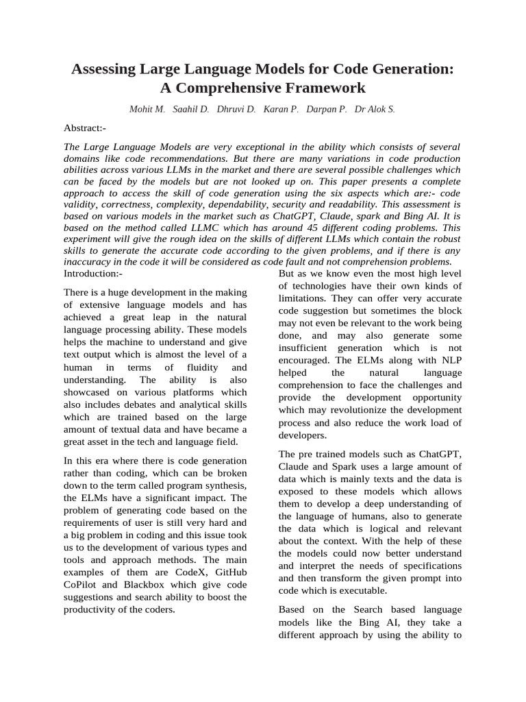 Assessing Large Language Models For Code Generation: A Comprehensive ...