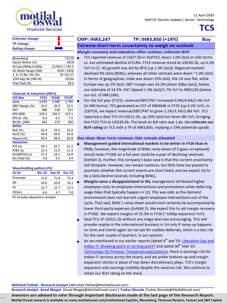 TCS 20250411 Mosl Ru PG012 | PDF | Retail | Recession
