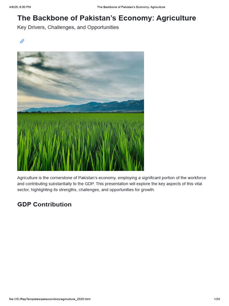 Pakistan Agriculture: Economy & Growth Insights | PDF | Agriculture ...