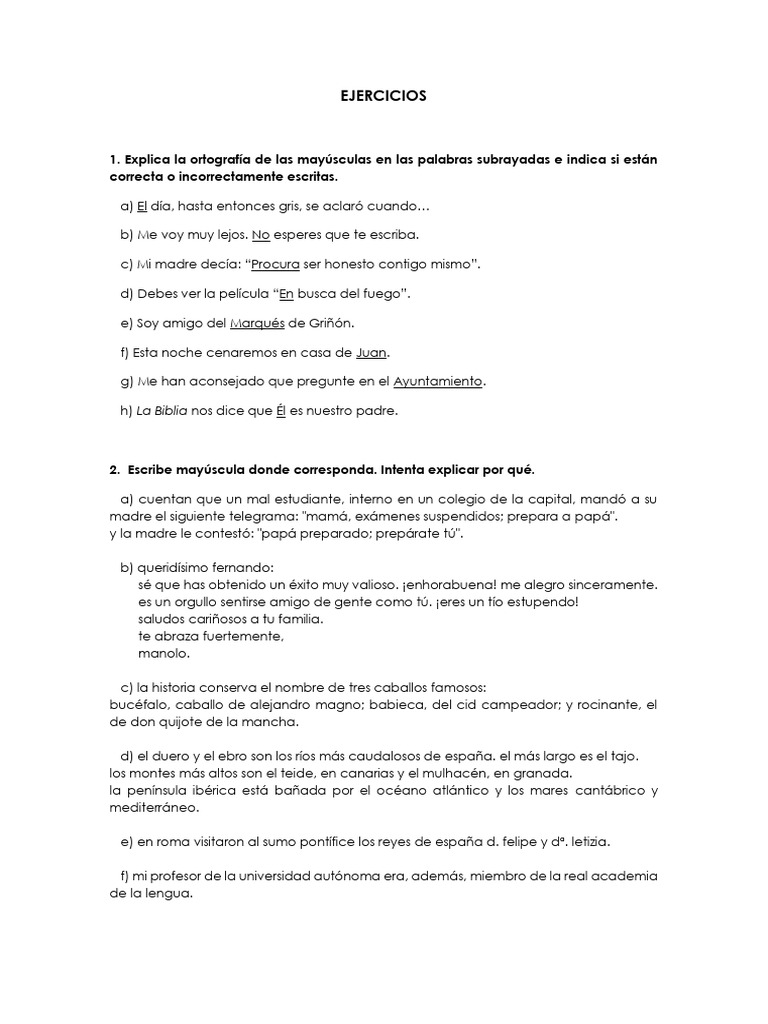 T1. Ejercicios Sobre El Uso de Las Mayúsculas | PDF