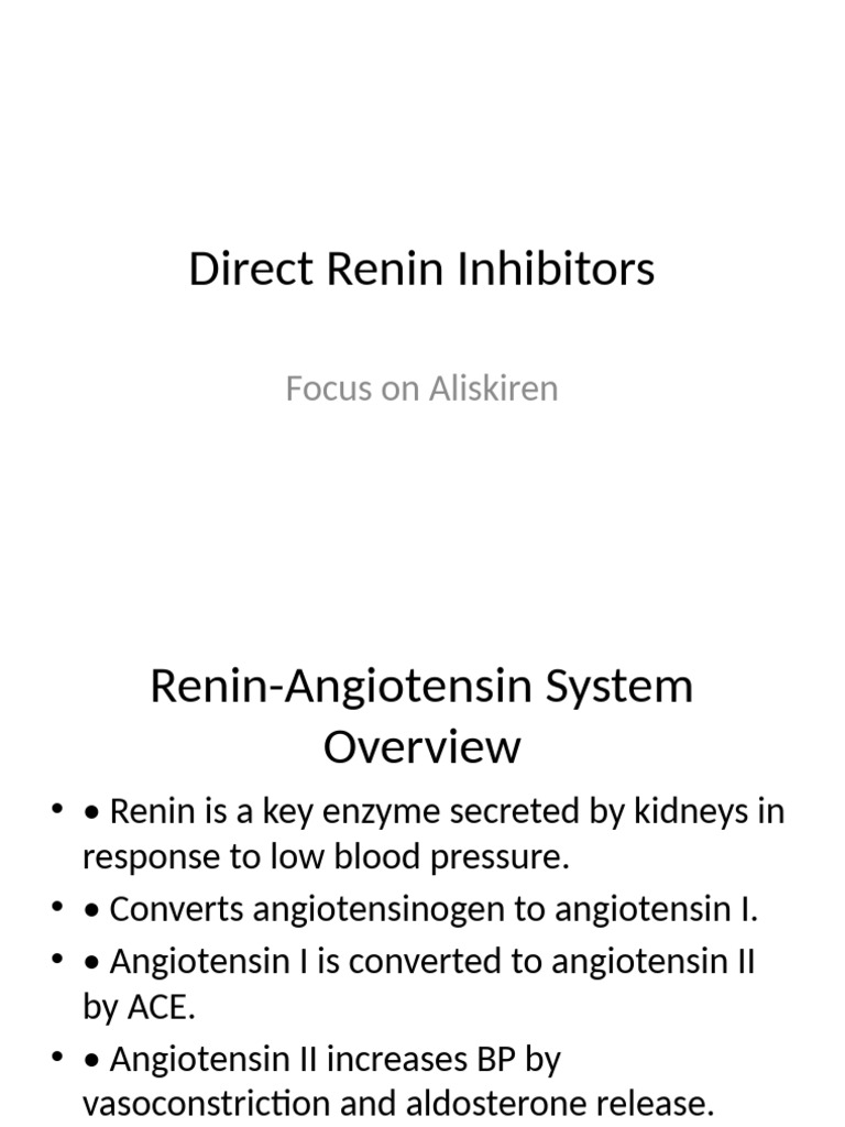 Aliskiren: Direct Renin Inhibitor Overview | PDF