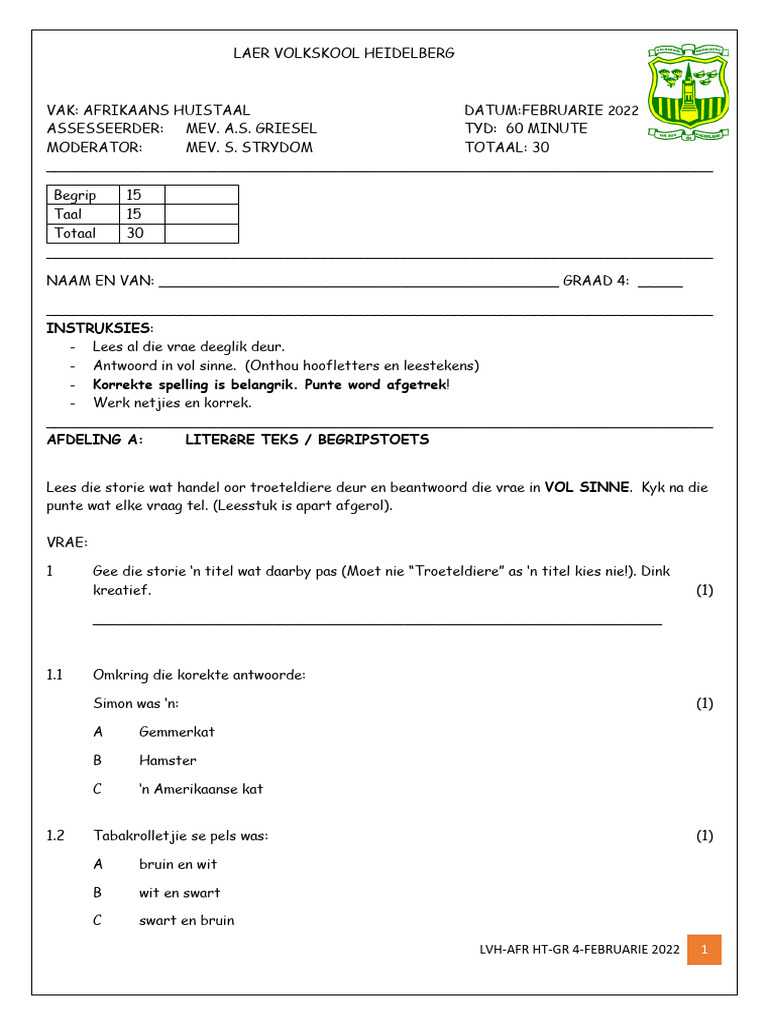 2022 T1 - GR 4-Begrip en Taal | PDF