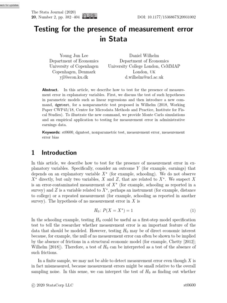 Testing For The Presence of Measurement Error in S | PDF | Ordinary ...