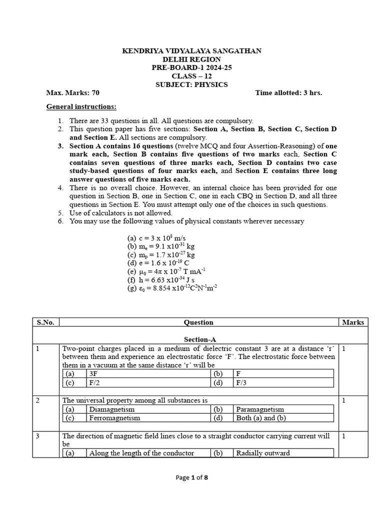 PB1 QP Phy Set1 | PDF | Inductor | Diffraction
