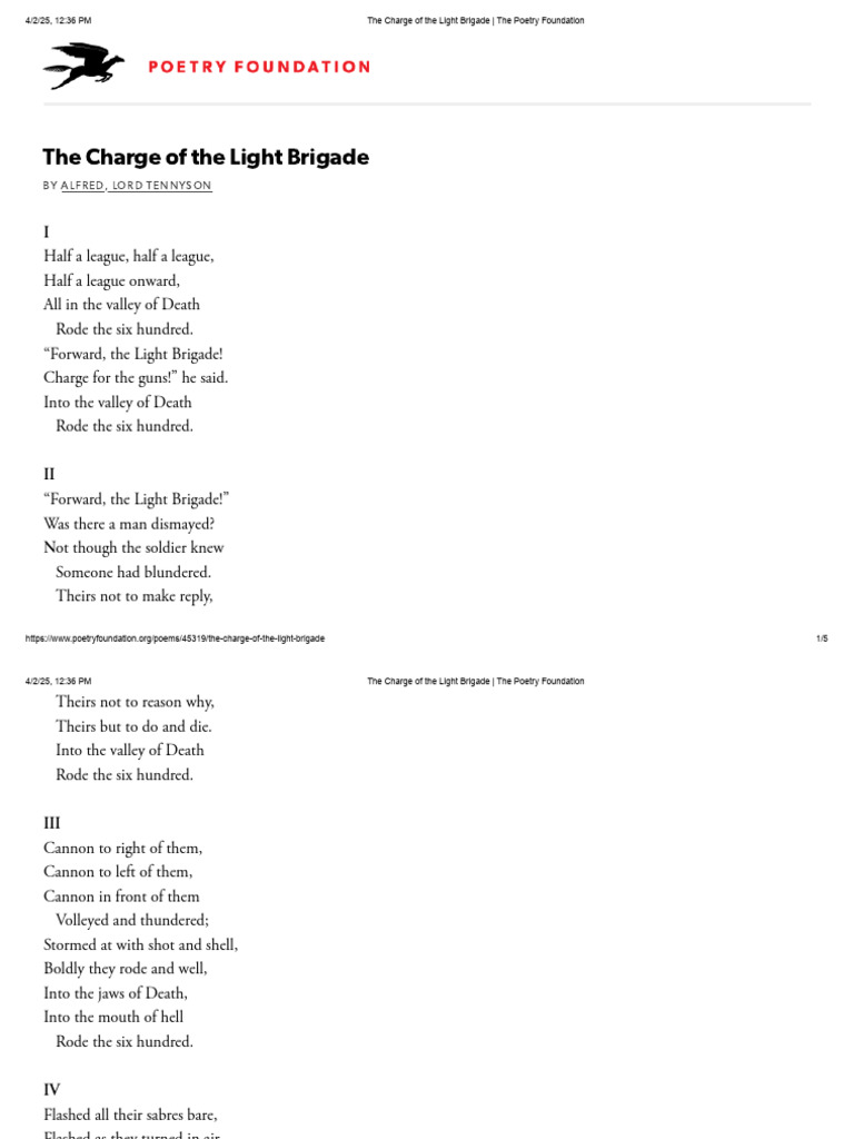 The Charge of the Light Brigade _ The Poetry Foundation | PDF | 2nd ...