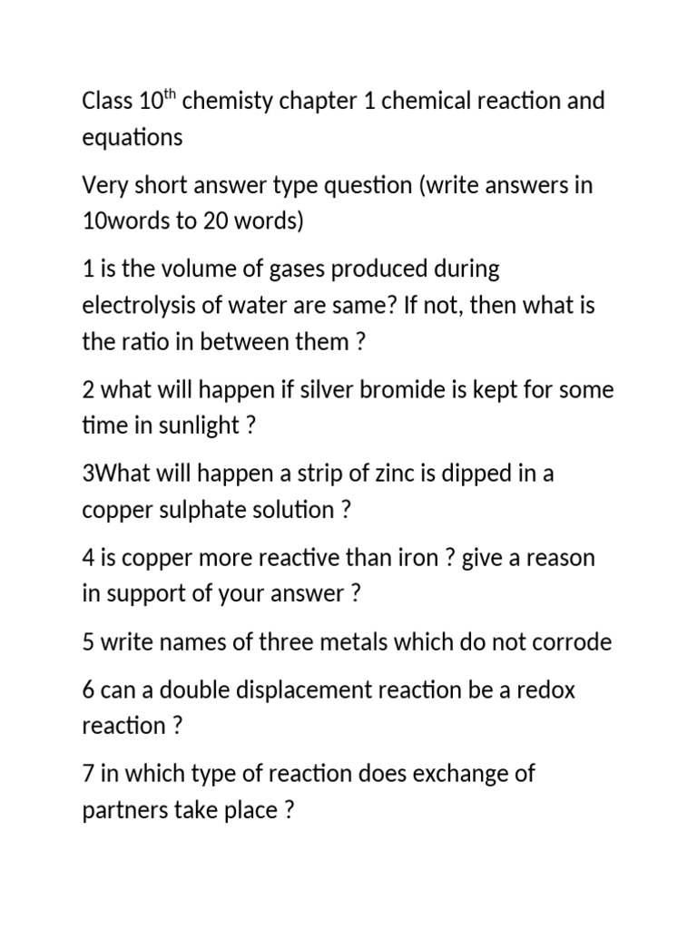 Class 10th Chemisty Chapter 1 Chemical Reaction and Equations | PDF