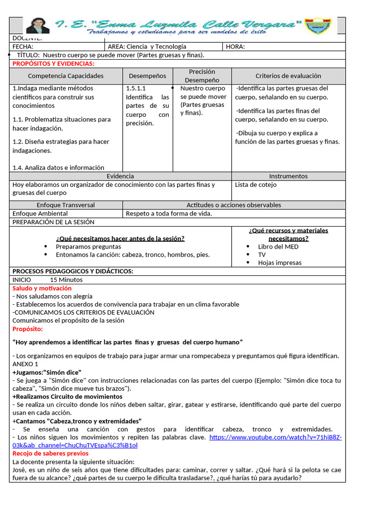 Partes Finas Y Gruesas Del Cuerpo Pdf Aprendizaje Evaluación