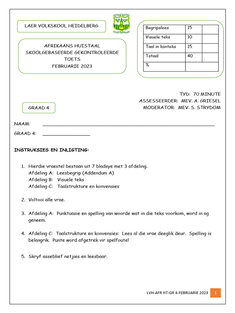 2023 T1 - Graad 4 - Taal | PDF