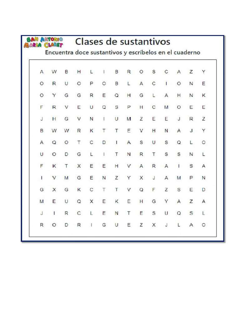 Sopa de Letras - Clases de Sustantivos | PDF