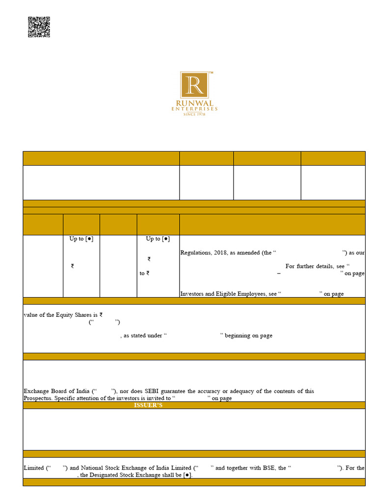 Runwal Enterprises Limited DRHP | PDF | Stocks | Equity (Finance)