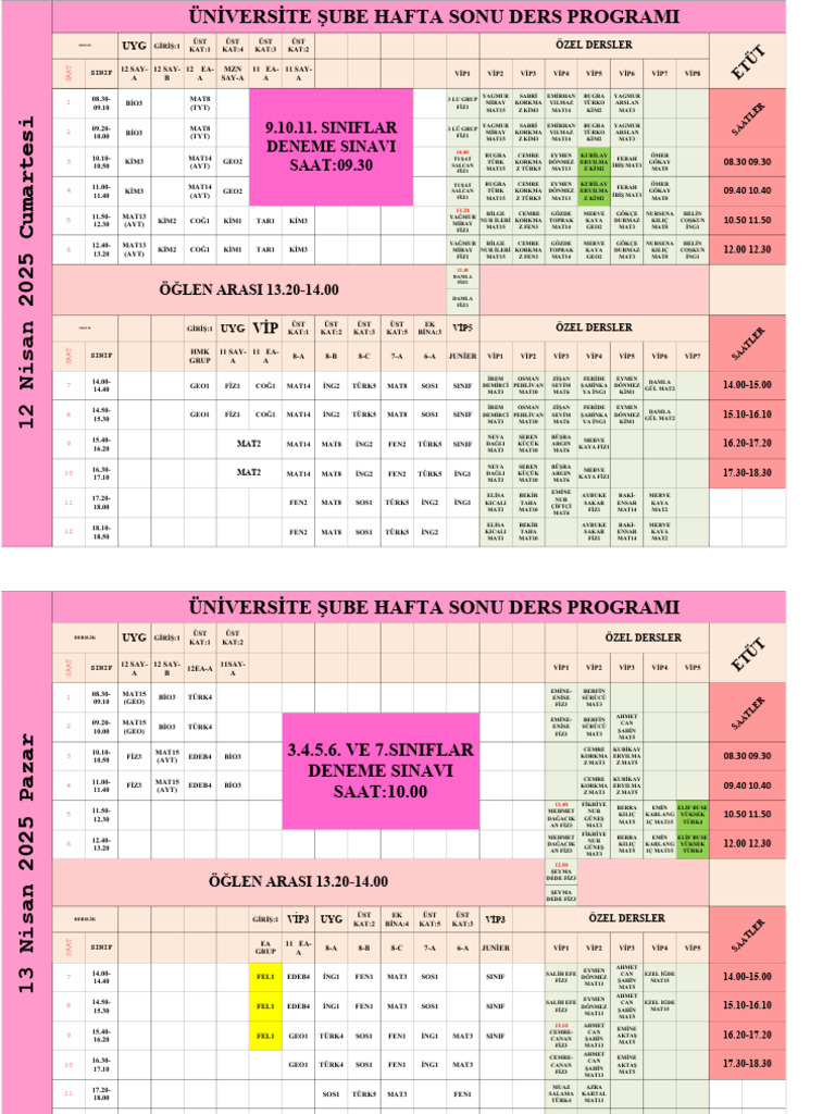 12-13 Ni̇san Hafta Sonu Üni̇versi̇te | PDF