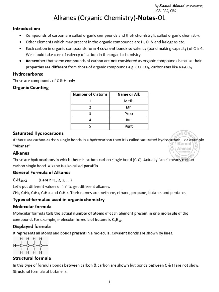 Organic Chemistry Alkanes OL Notes | PDF | Alkane | Petroleum