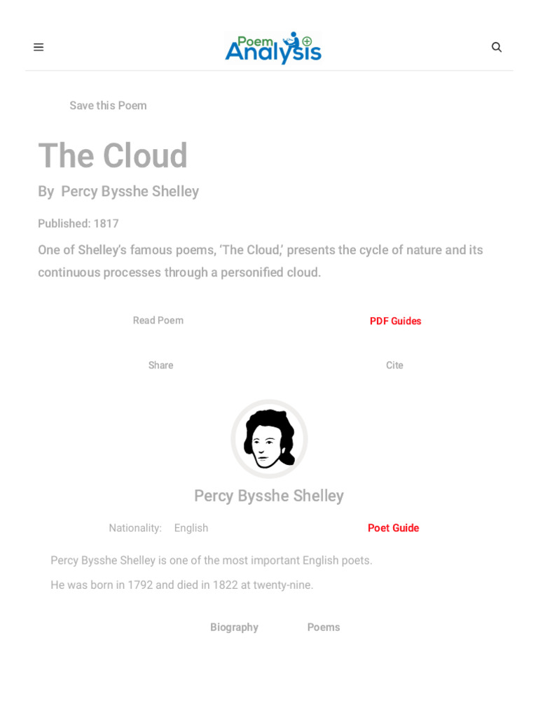 The Cloud by Percy Bysshe Shelley - Poem Analysis | PDF | Poetry | Cloud