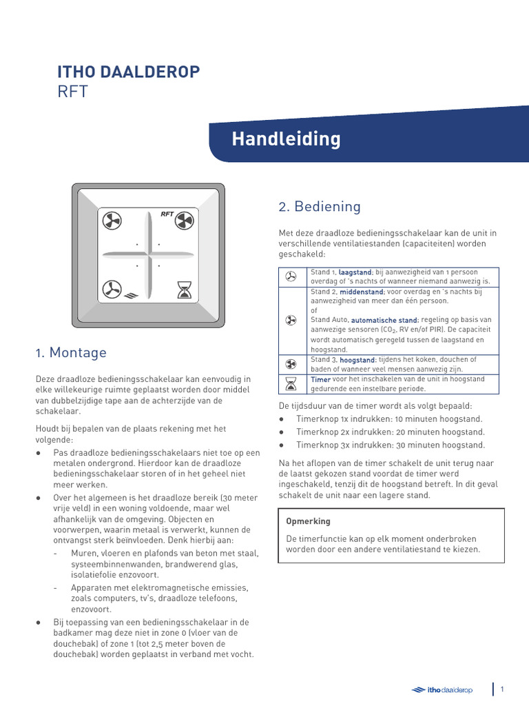Itho Handleiding RFT Wit | PDF