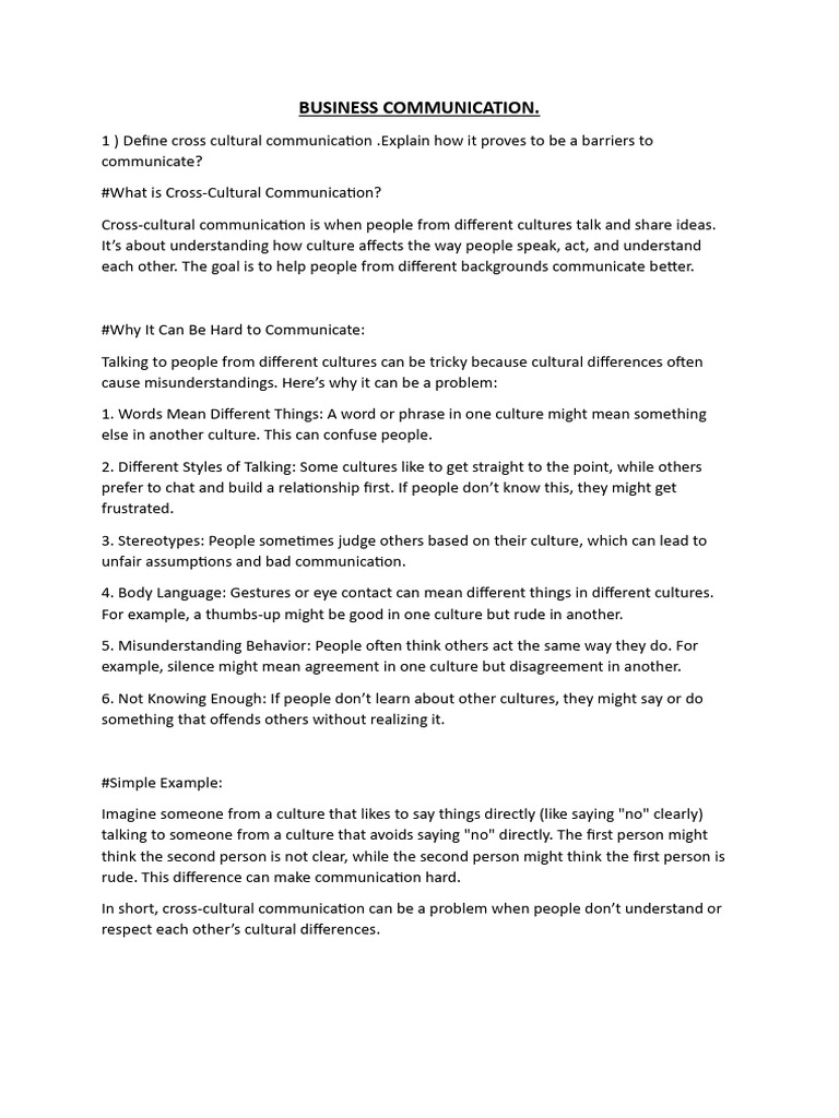 Business Communication Answers | PDF | Communication | Cross Cultural Communication