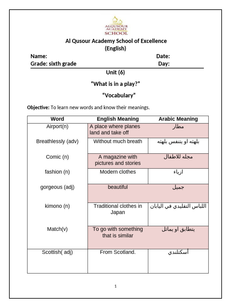 6th Grade Unit 6 Worksheet | PDF | Verb | Semantic Units