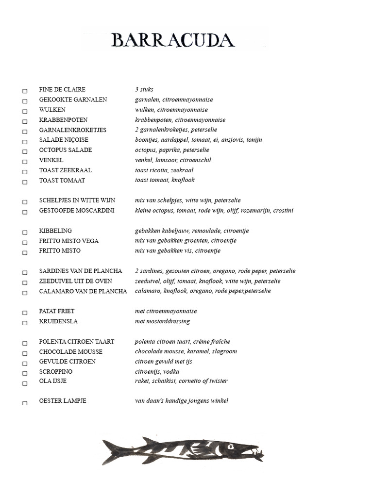 Barracuda Menu - NL MENU | PDF