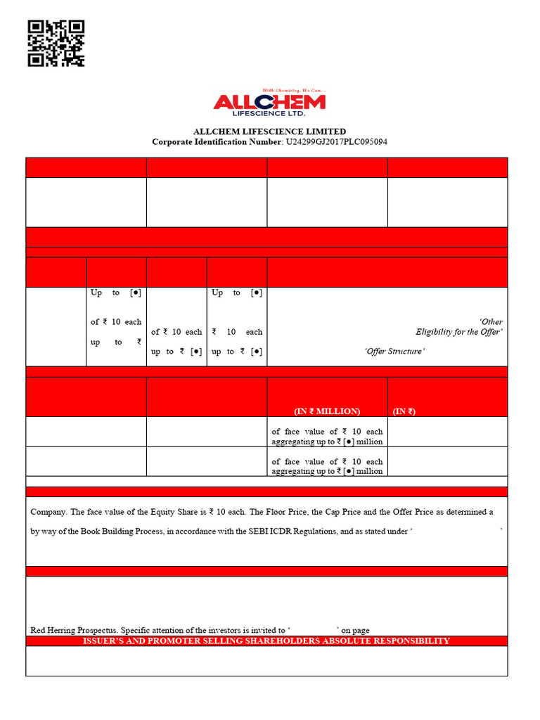 Allchem Lifescience IPO Draft Prospectus | PDF | Equity (Finance) | Investing