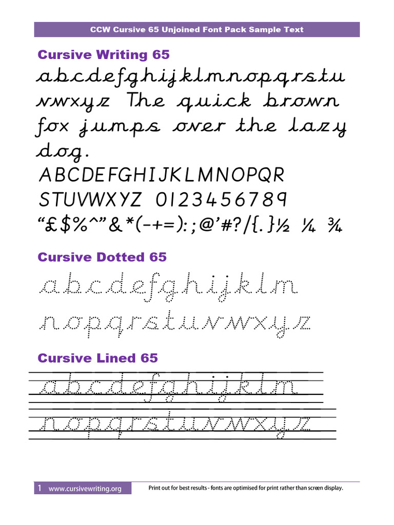 CCW Cursive 65 Font Pack Sample | PDF
