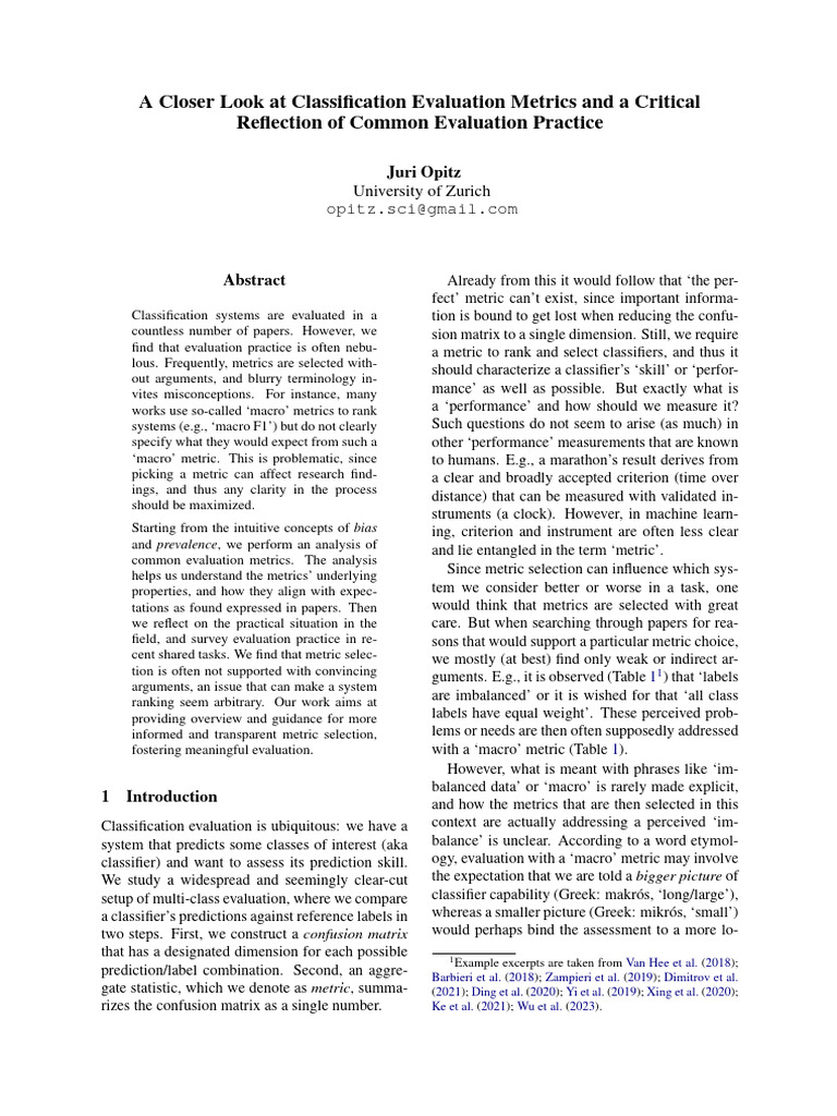 A Closer Look at Classification Evaluation Metrics and A Critical | PDF ...