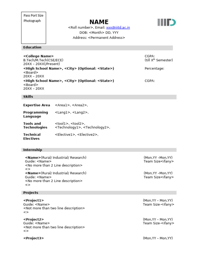 Simple Resume Template for Freshers | PDF
