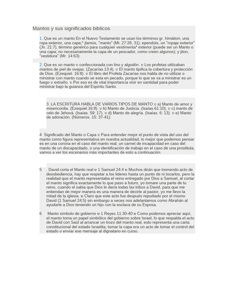 Significados de los mantos bíblicos | PDF | David | Contenido bíblico
