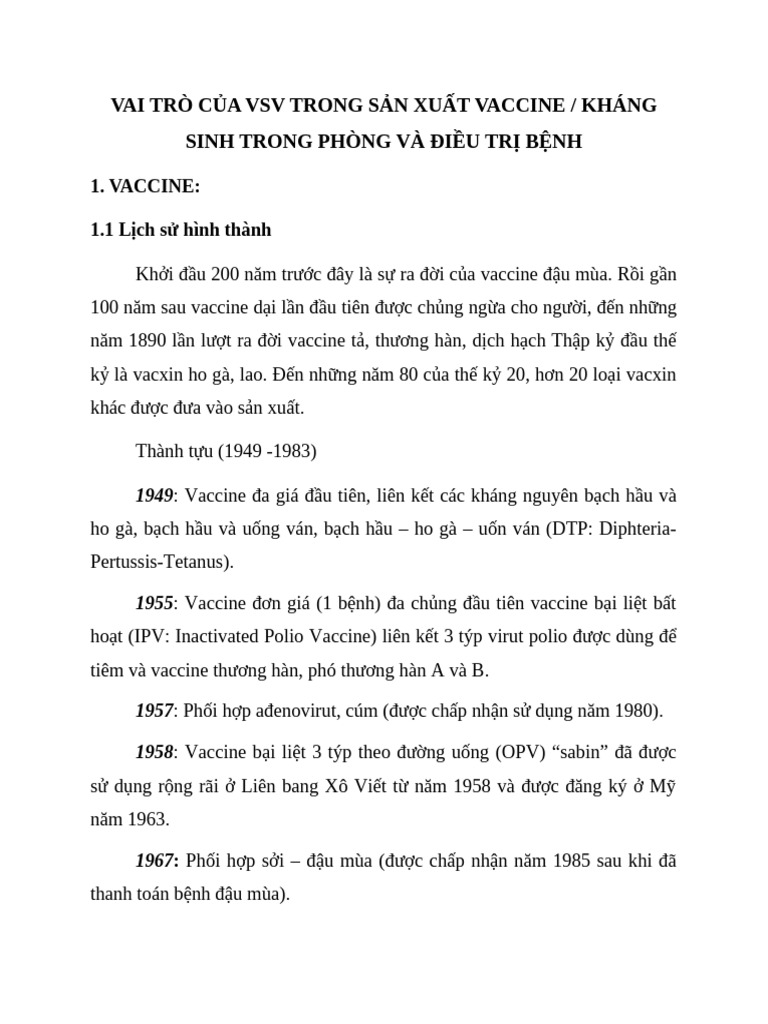 Vai Trò Của VSV Trong Sản Xuất Vaccine | PDF