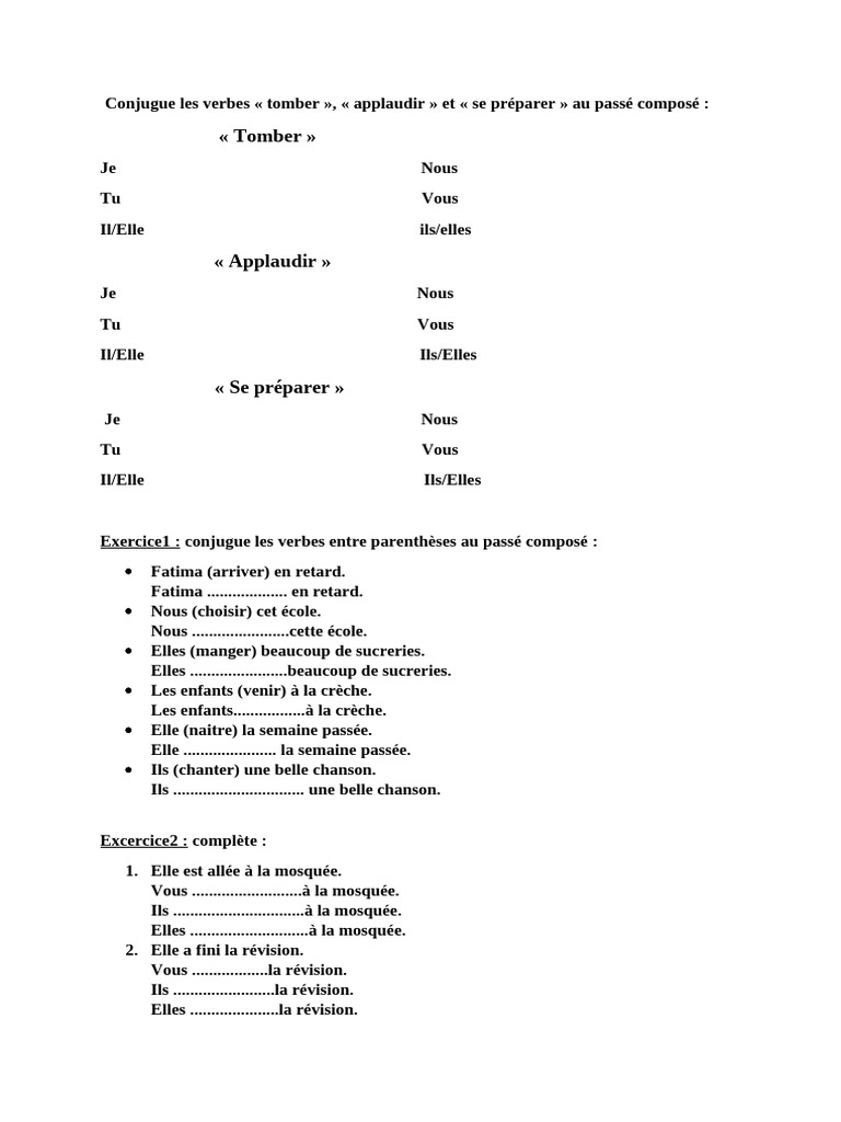 Conjugaison des verbes au passé composé | PDF