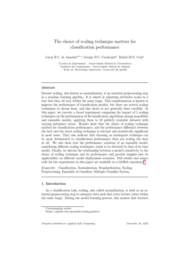 Impact of Scaling Techniques on Classification | PDF | Support Vector Machine | Statistical ...