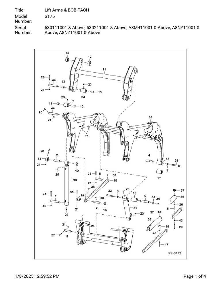 S175 Lift Arms & BOB-TACH Parts List | PDF | Screw | Nut (Hardware)
