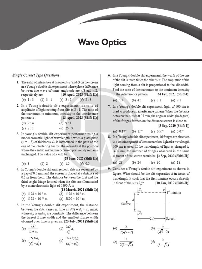 Wave Optics PYQ Practice Sheet664b21fe22a6ef0019f843ea | PDF ...