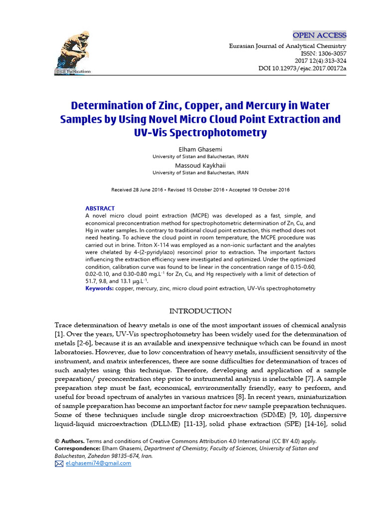 Zinc, Copper, Mercury Detection in Water | PDF | Spectrophotometry ...