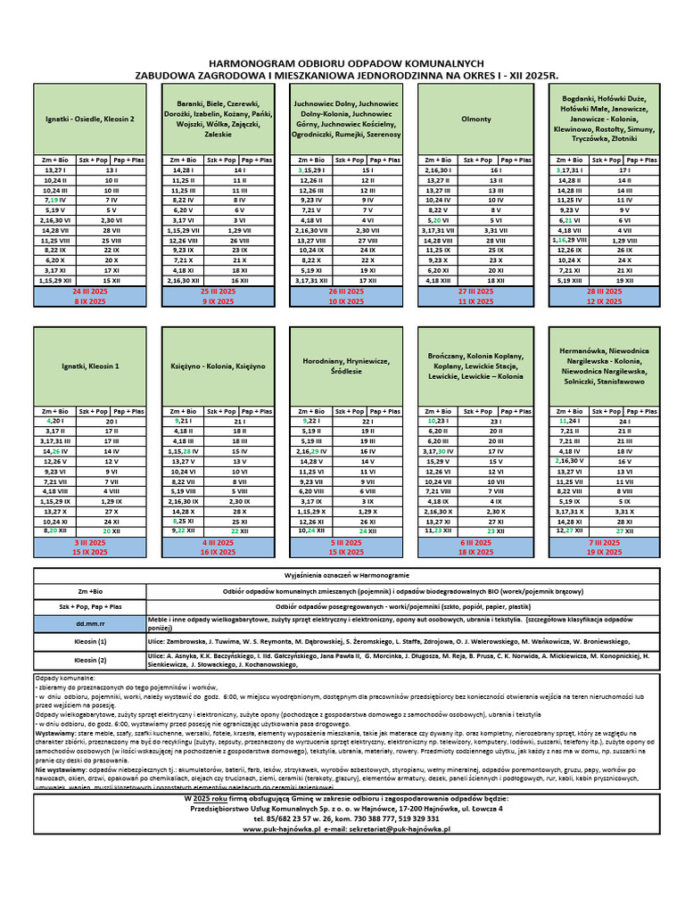 Harmonogramy Juchnowiec Kocielny 2025I-XII - Jednorodzinna | PDF