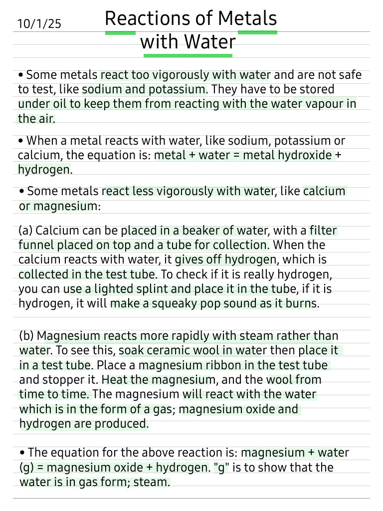 Reactions of Metals With Water | PDF
